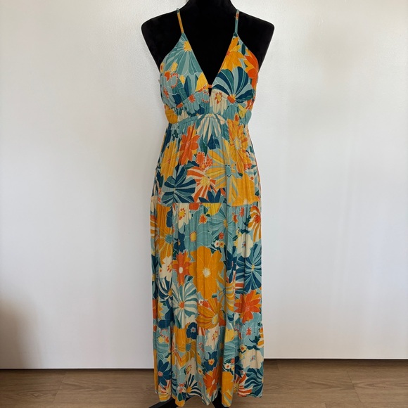Angie | Dresses | Angie Orange And Blue Halter Floral Maxi Sundress ...